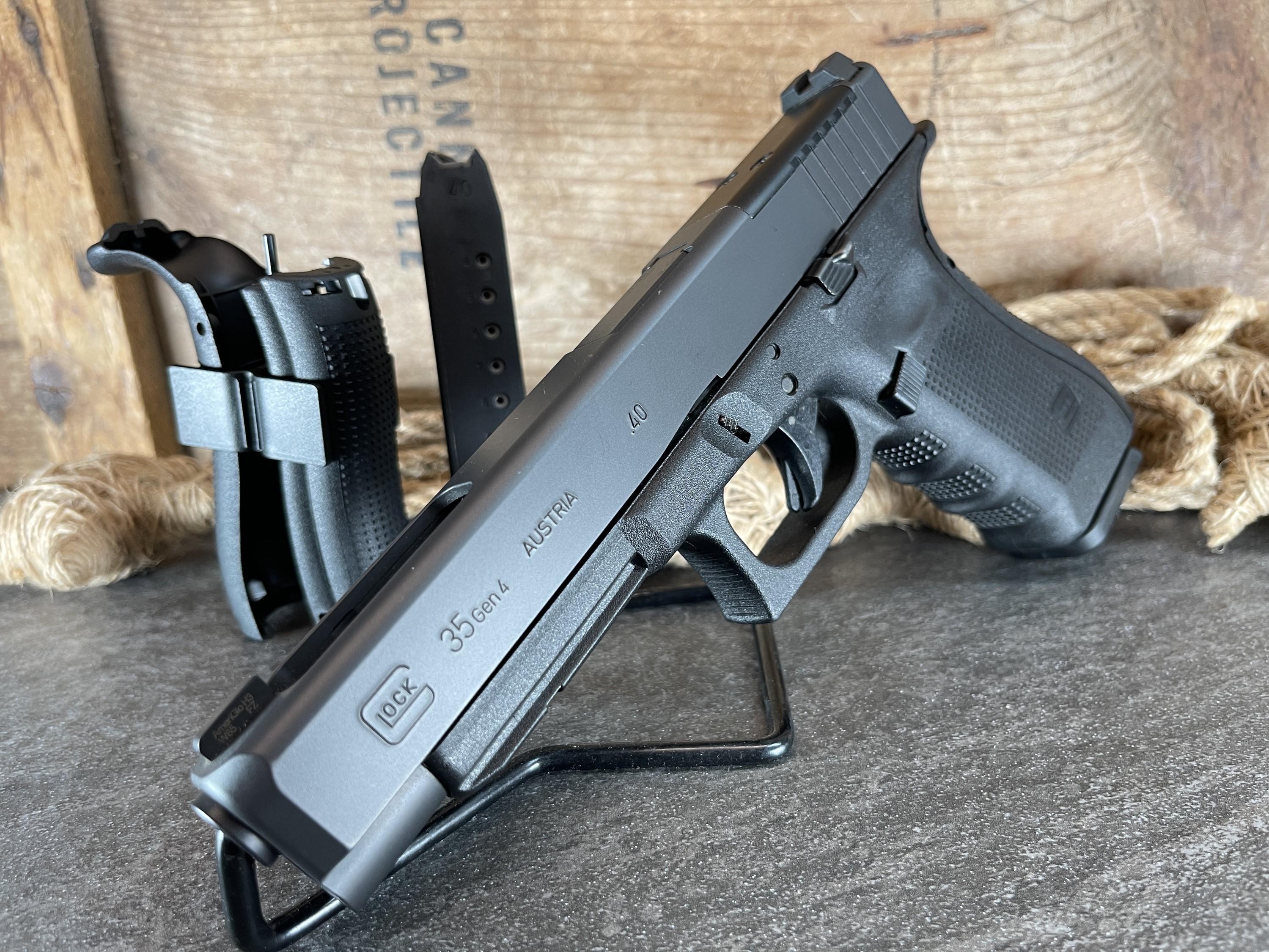 Glock 35 Gen 4 5.3" .40S&W w/ Burris Red Dot, in original case - Pre-Owned - harveysauctions.com
